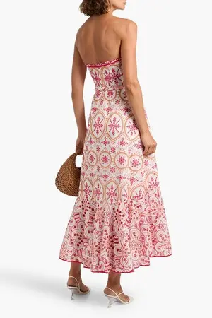 charo ruiz pink and orange dress Charo Ruiz Ibiza Women's Aurora Strapless Eyelet Embroidered Dress - Orange - Size L