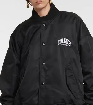 Balenciaga Paris Satin Varsity Jacket In Black - 40% Off