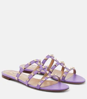 Valentino Garavani Rockstud Leather Sandals - Purple