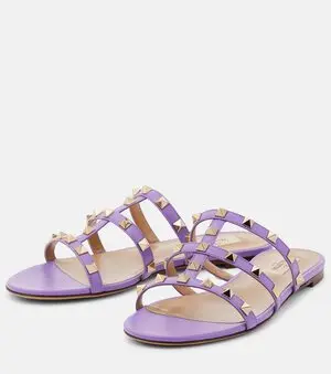 Valentino Garavani Rockstud Leather Sandals - Purple