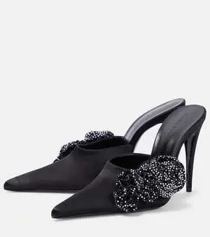 Magda Butrym Floral-appliqué Embellished Satin Mules