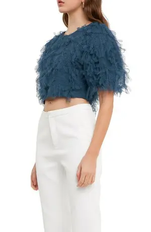 Endless Rose Gridded Tulle Crop Top - Navy