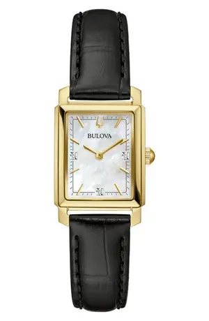 Bulova Sutton Rectangular Leather Strap Watch