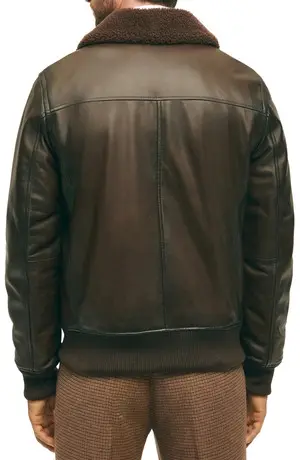 Brooks Brothers Leather Flight Jacket With Genuine Shearling Collar