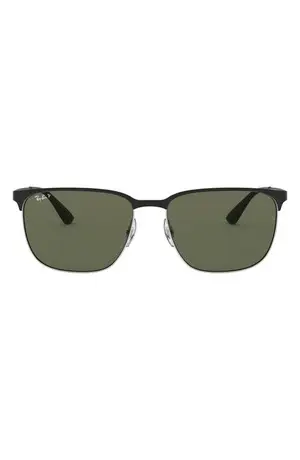 Ray-ban 59mm Square Sunglasses - Silver/shiny Black/dark Green