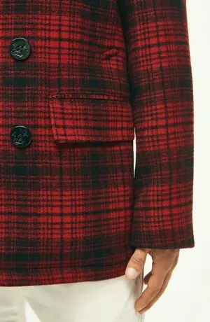 Brooks Brothers Out Buffalo Check Hooded Wool Peacoat