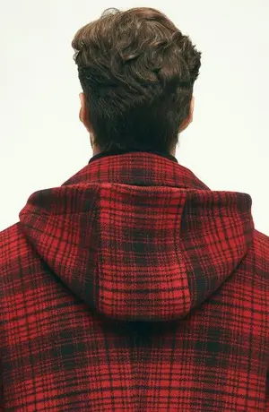 Brooks Brothers Out Buffalo Check Hooded Wool Peacoat