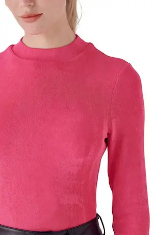 Endless Rose Sheen Stretch Mock Neck Top - Fuchsia