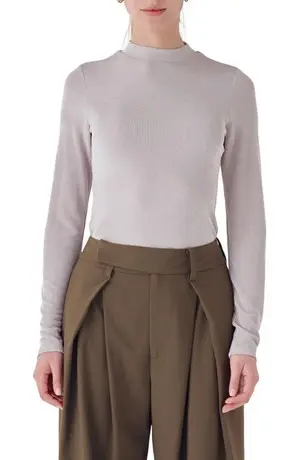 Endless Rose Sheen Stretch Mock Neck Top - Silver