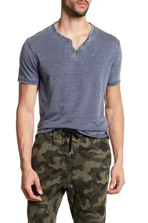 Lucky Brand Button Notch Neck T-shirt American Navy
