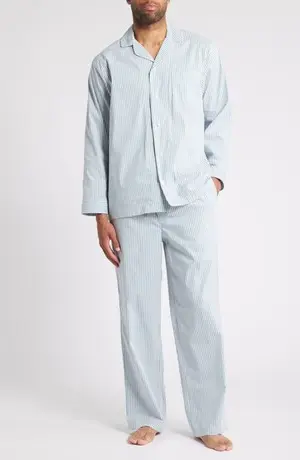 Nordstrom Plaid Poplin Pajamas Blue Lake Simple Stripe