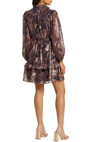 Vince Camuto Metallic Long Sleeve Chiffon Dress