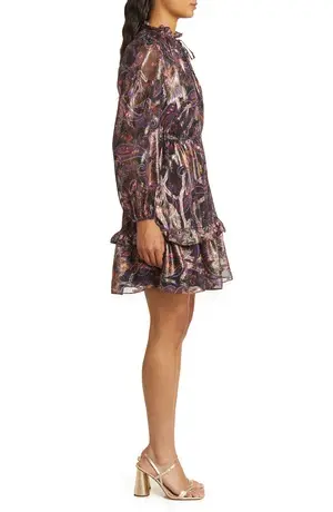 Vince Camuto Metallic Long Sleeve Chiffon Dress