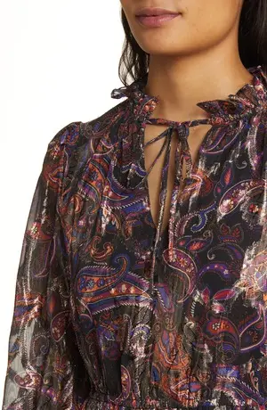 Vince Camuto Metallic Long Sleeve Chiffon Dress