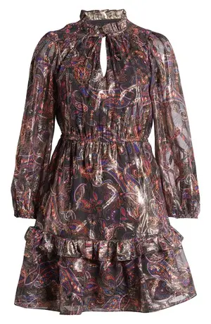 Vince Camuto Metallic Long Sleeve Chiffon Dress