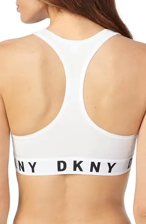 Dkny Logo Wirefree Racerback Bralette - White