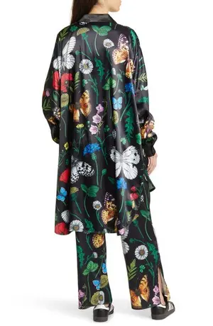 DRESSED IN LALA Posh Floral Oversize Satin Button-up Shirt & Pants Set - Folklore