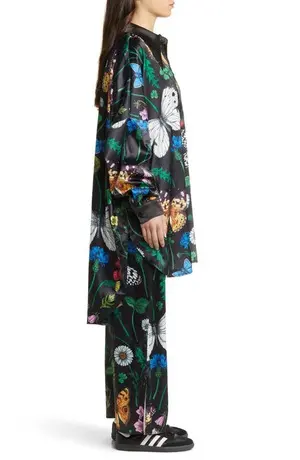 DRESSED IN LALA Posh Floral Oversize Satin Button-up Shirt & Pants Set - Folklore