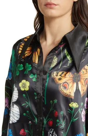 DRESSED IN LALA Posh Floral Oversize Satin Button-up Shirt & Pants Set - Folklore
