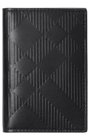 Burberry Bateman Check Embossed Leather Bifold Wallet - Black