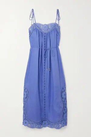 Zimmermann Net Sustain August Belted Broderie Anglaise-trimmed Linen Midi Dress