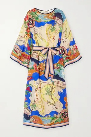Zimmermann Net Sustain Alight Belted Printed Organic Silk Midi Dress