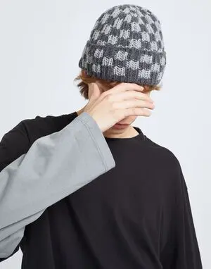 8 BY YOOX Recycled Wool Checked Beanie Hat