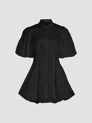 Simkhai Cleo Puff-sleeve Pintuck Minidress - Black