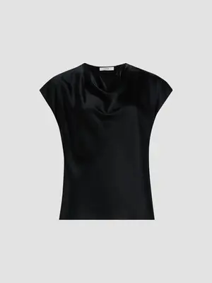 Vince Cap-sleeve Silk Satin Blouse - Black