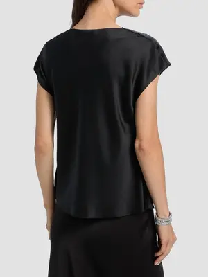 Vince Cap-sleeve Silk Satin Blouse - Black