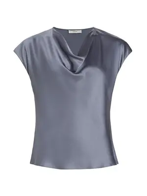 Vince Cap-sleeve Silk Satin Blouse Iris Smoke