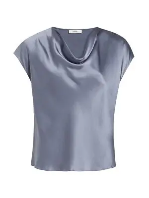 Vince Cap-sleeve Silk Satin Blouse Iris Water