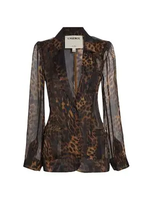 L'Agence Women's Tamara Sheer Blazer - Brown Multi Oil Leopard  - Brown Multi Oil Leopard