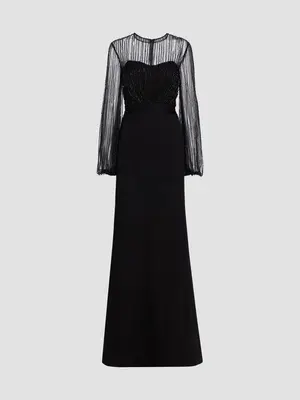 Rene Ruiz Collection Beaded Illusion Fit & Flare Gown - Black