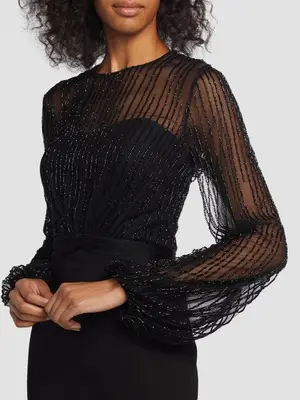 Rene Ruiz Collection Beaded Illusion Fit & Flare Gown
