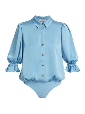 Ramy Brook Dina Button-front Bodysuit Blue Quartz