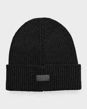 UGG Men's Wide Cuff Ribbed Beanie Hat - Black