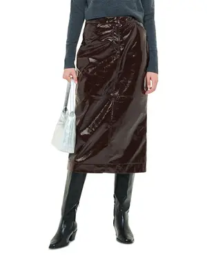 Whistles Rachel Patent Leather Skirt - Chocolate