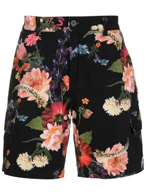 OSKLEN Floral-print Cotton Cargo Shorts - Black