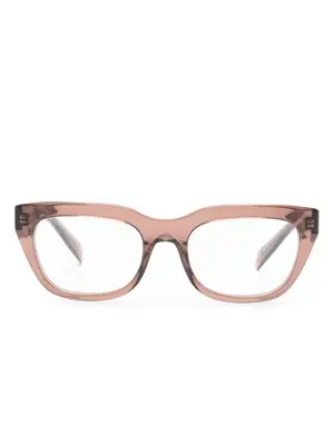 Prada Logo-engraved Rectangle-frame Glasses - Brown