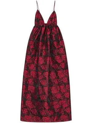 GANNI Botanical Jacquard Midi Dress - Red