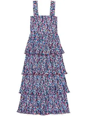 GANNI Floral-print Layered Midi Dress - Blue