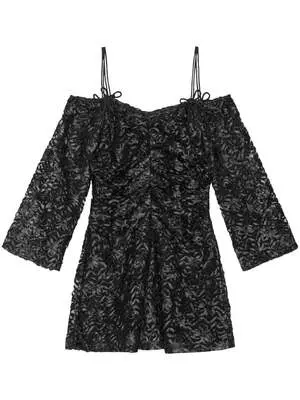 GANNI Off-shoulder Bow-pattern Mini Dress