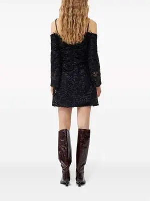 GANNI Off-shoulder Bow-pattern Mini Dress