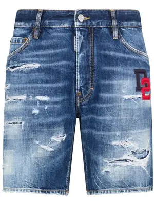 Dsquared2 Logo-appliqué Distressed Denim Shorts - Blue