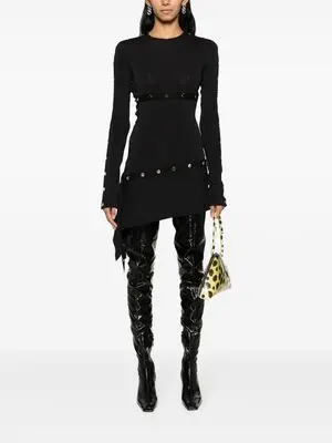 Attico Studded Asymmetric Convertible Mini Dress - Black