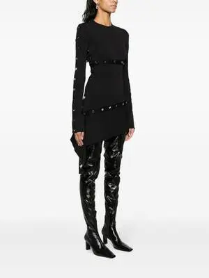 Attico Studded Asymmetric Convertible Mini Dress - Black