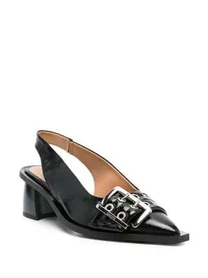 GANNI 50mm Eyelet-detail Slingback Pumps - Black