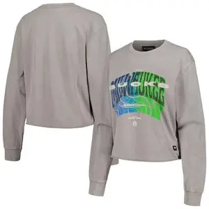 THE WILD COLLECTIVE Milwaukee Bucks Band Cropped Long Sleeve T-shirt - Gray