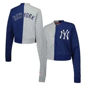 Terez New York Yankees Cropped Button-up Cardigan - Gray